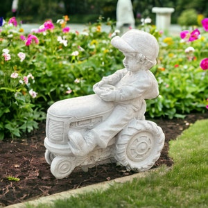 Concrete Boy on Tractor, Boy Statue, Kid Sculpture, Garden Decoration ...
