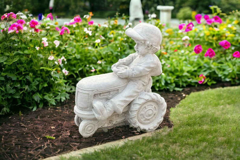 Concrete Boy on Tractor, Boy Statue, Kid Sculpture, Garden Decoration ...