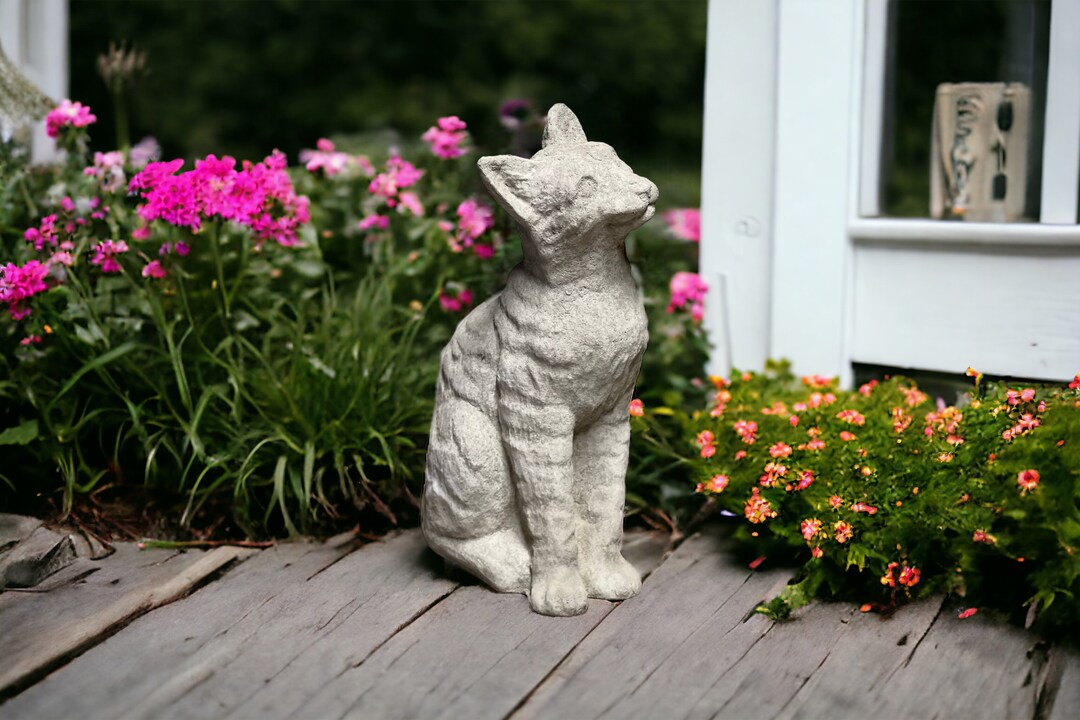 Sitting Cat, Lawn Statue, Concrete Cat, Outdoor Sculpture, Cat Bird ...