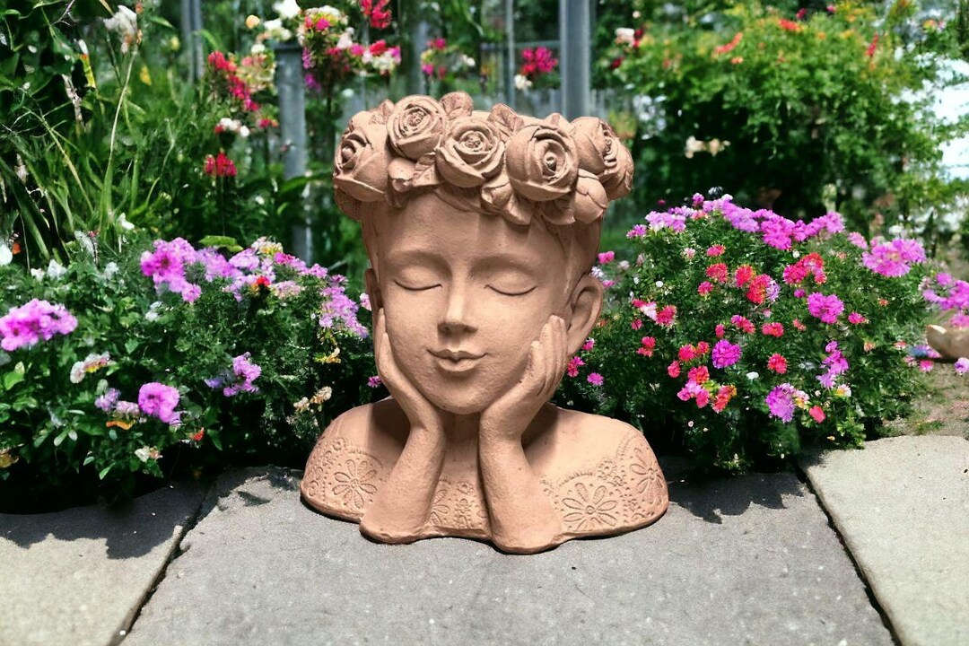 Concrete Girl, Planter Figurine, Pot for Flowers, Stone Planter ...