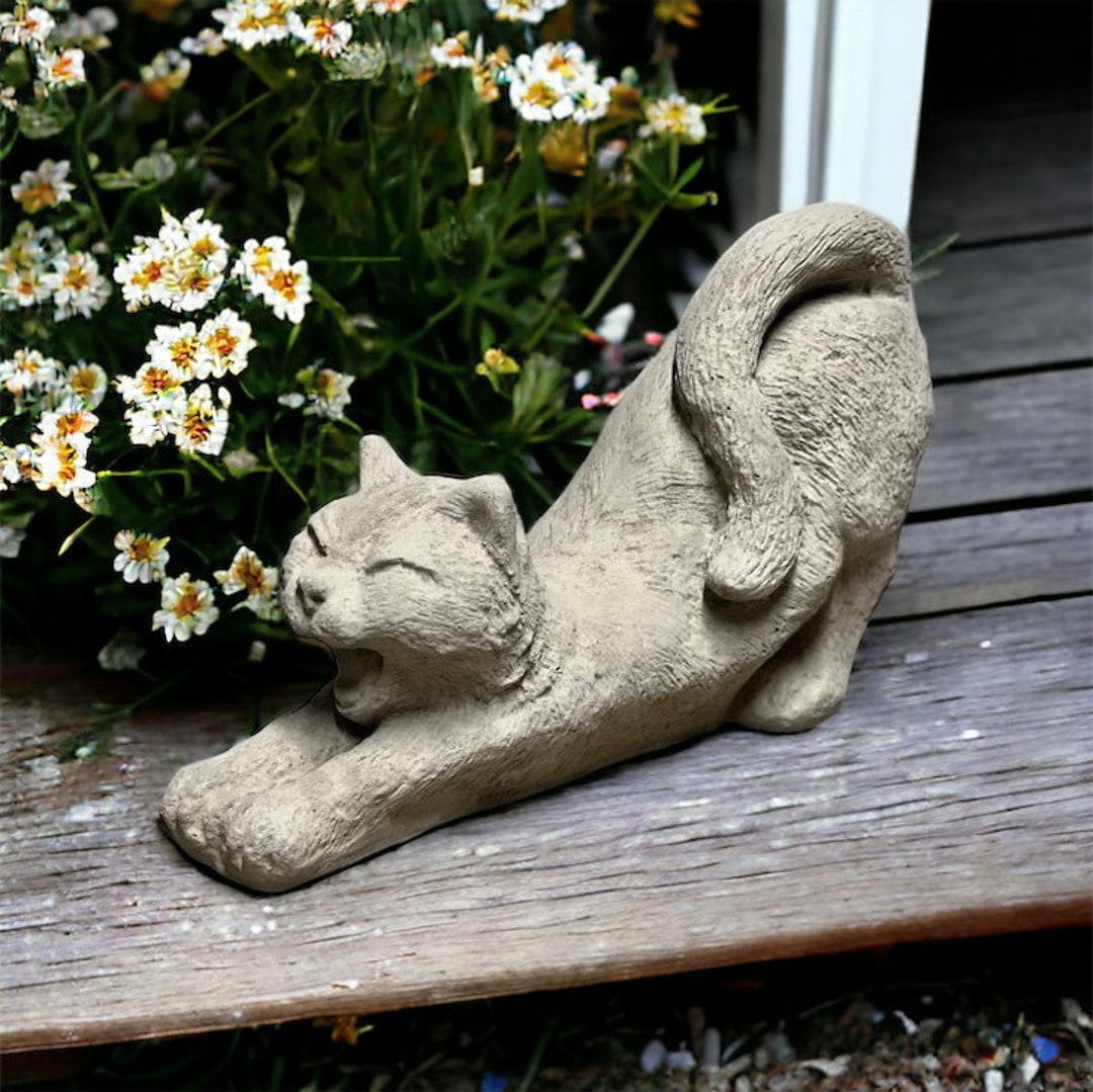 Concrete Cat, Outdoor Statue, Cat Memorial, Stretching Cat, Pet Loss ...