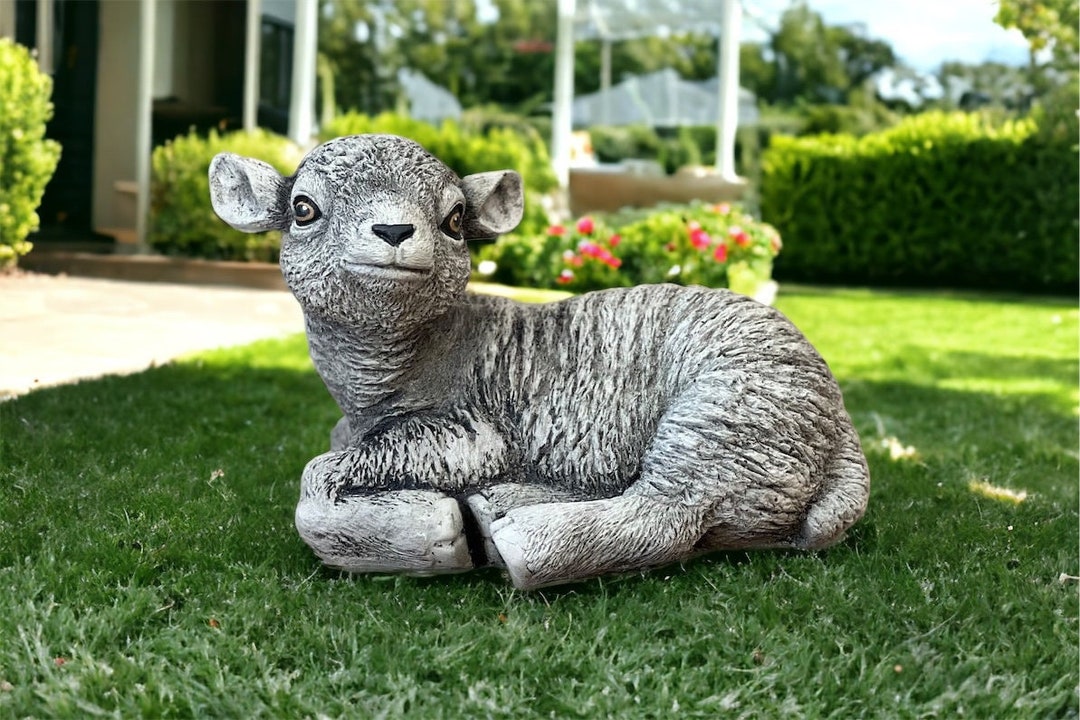 Lamb Sculpture, Farm Animal, Concrete Sheep, Laying Lamb, Sheep Statue ...