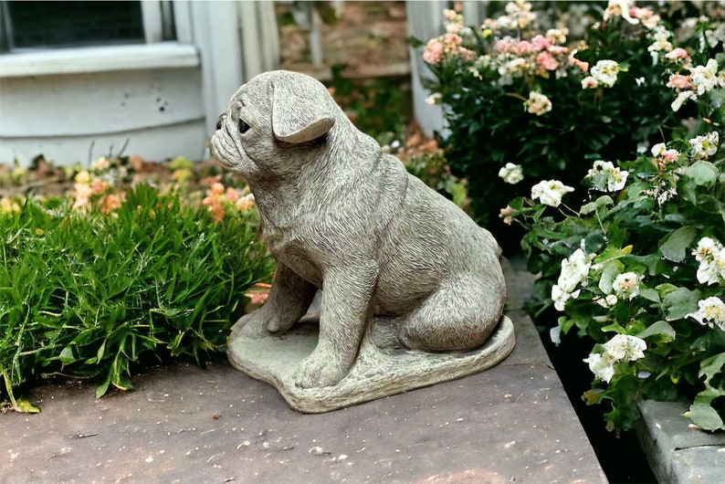 Concrete Pug, Garden Memorial, Dog Statue, Sitting Pug, Outdoor ...
