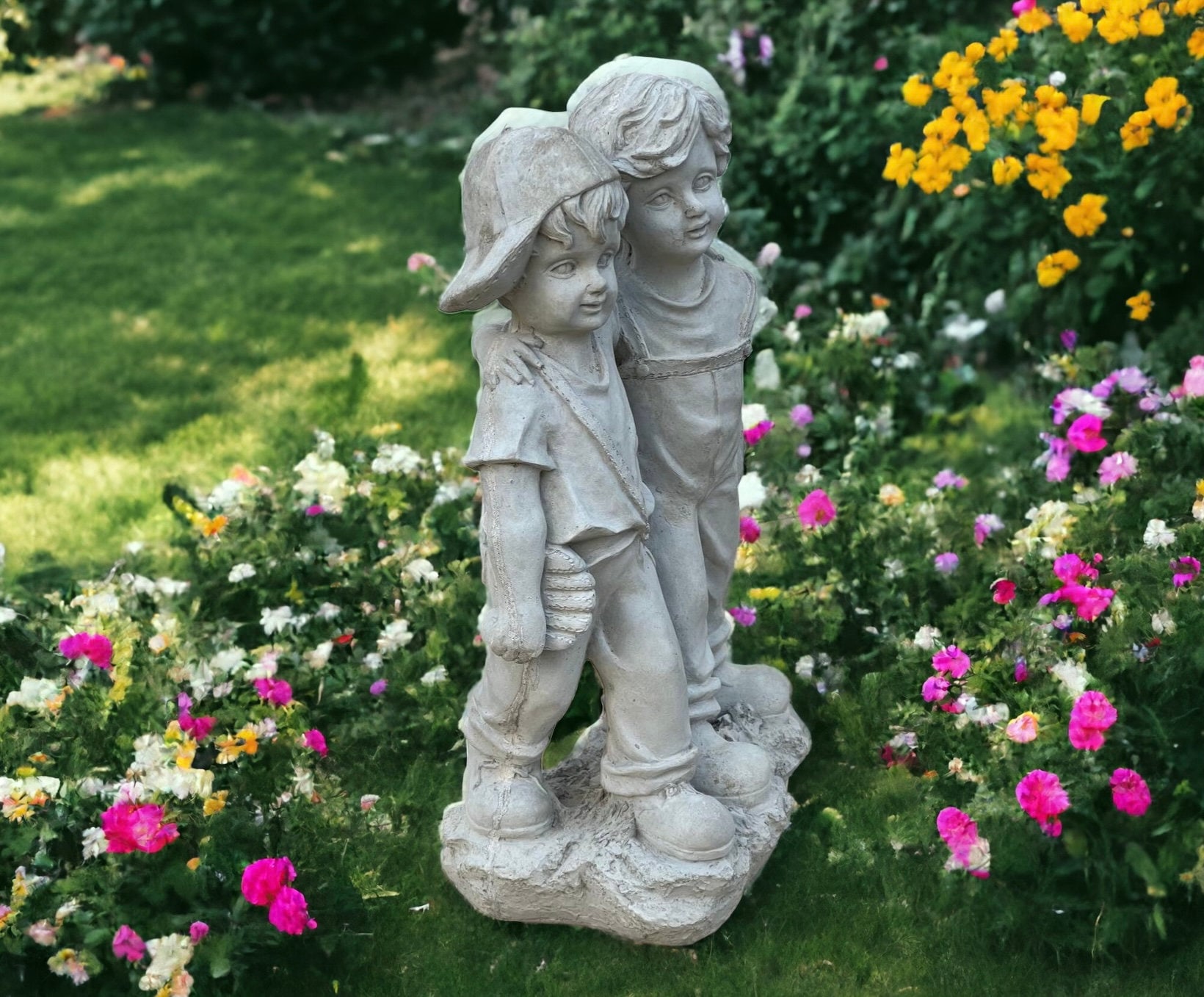 Concrete Boys, Kids With Baseball, Garden Statue, Child Figure, Two ...