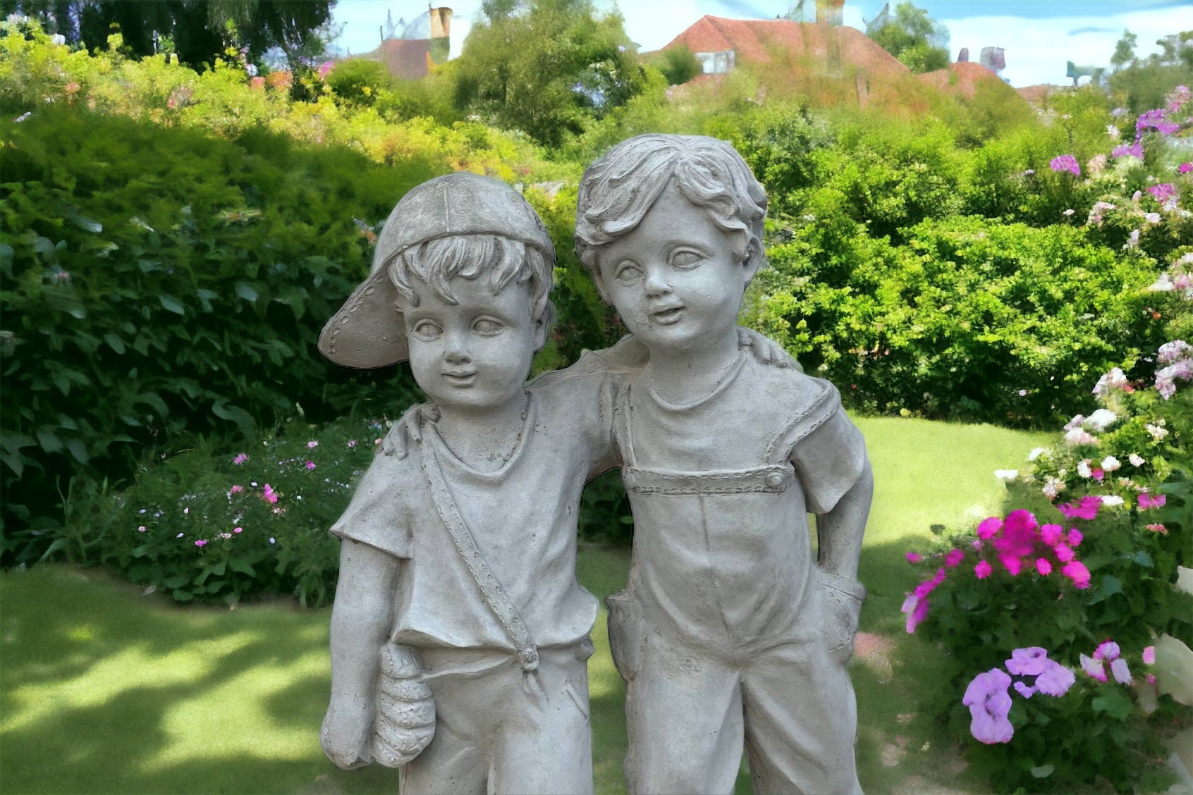 Concrete Boys, Kids With Baseball, Garden Statue, Child Figure, Two ...