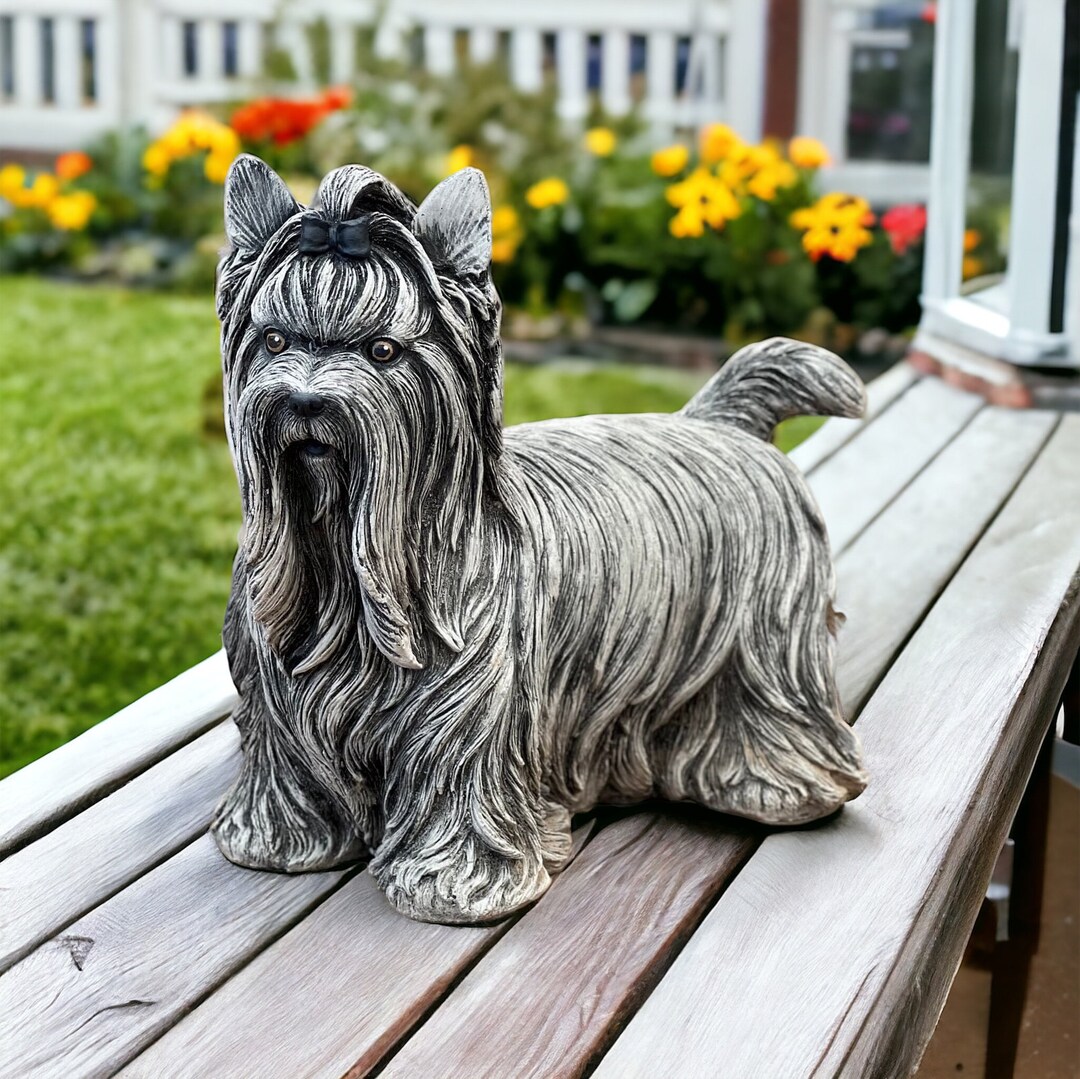Yorkie With Tail, Concrete Dog, Garden Statue, Stone Memorial ...