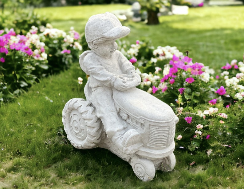 Concrete Boy on Tractor, Boy Statue, Kid Sculpture, Garden Decoration ...