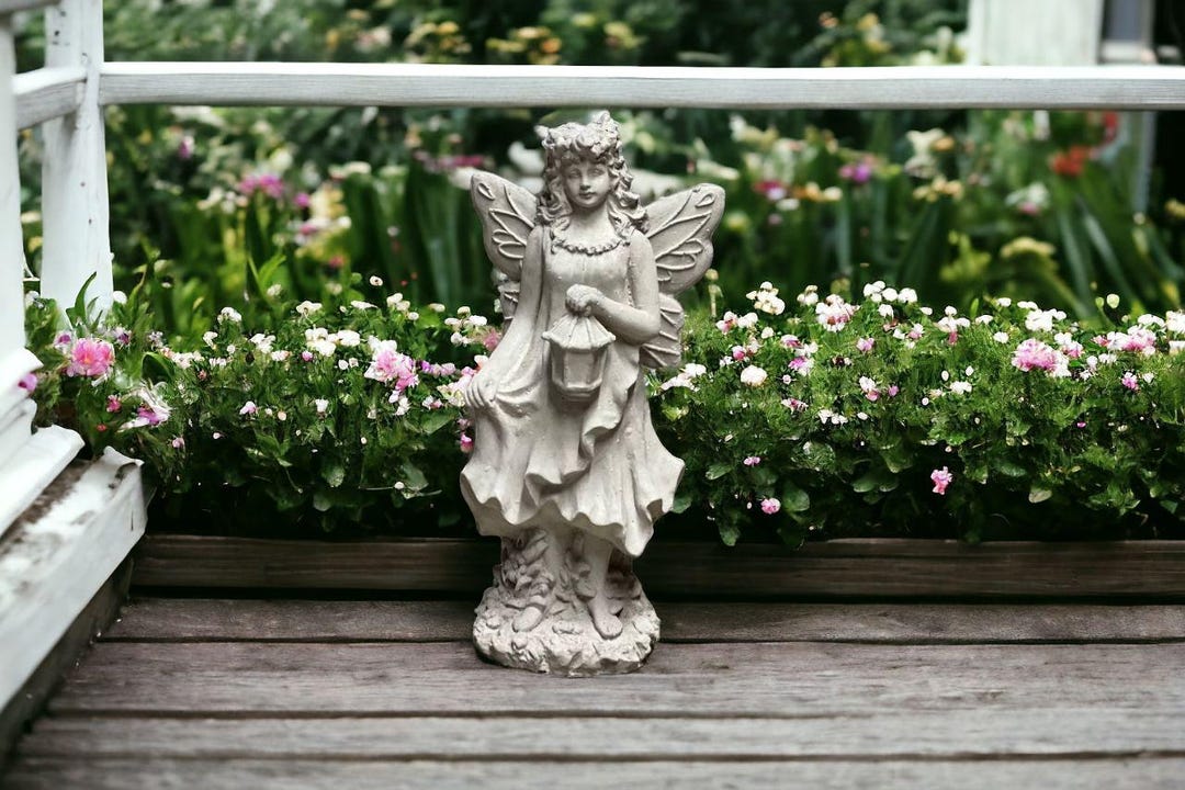 Pixie With Lantern, Concrete Pixie, Pixie Figurine, Girl Figure, Yard ...