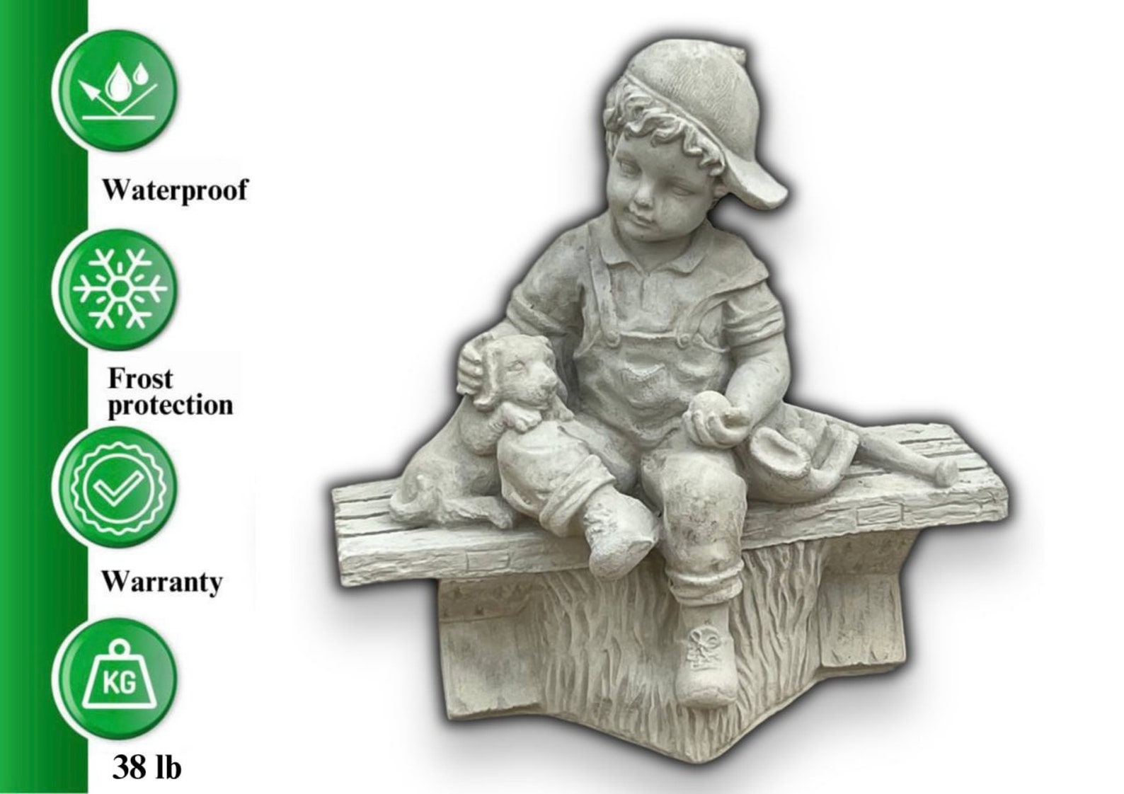 Baseball Boy, Concrete Boy, Child Statue, Boy on Bench, Garden Kid, Boy ...