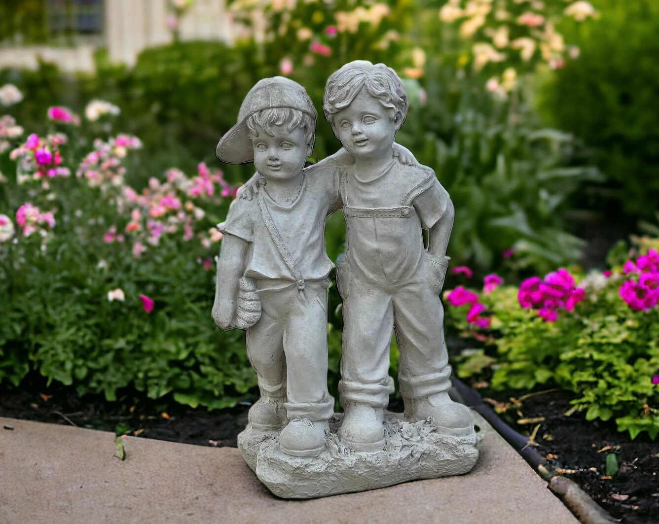 Concrete Boys, Kids With Baseball, Garden Statue, Child Figure, Two ...