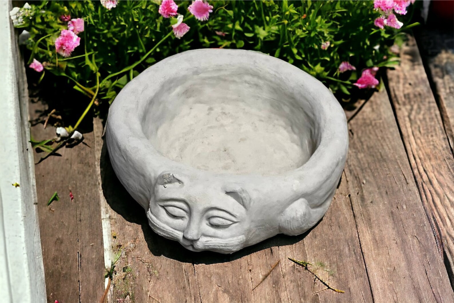 Concrete Bowl, Cat Face, Dish Sculpture, Garden Statue, Water Drinker ...