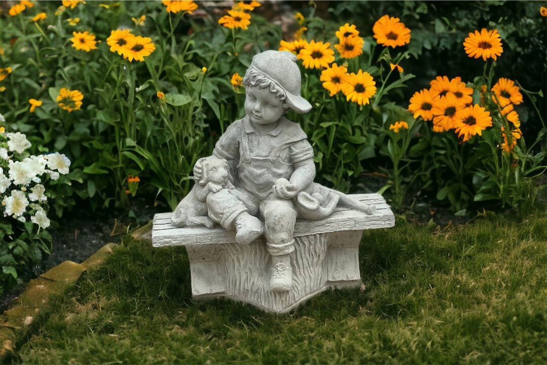 Baseball Boy, Concrete Boy, Child Statue, Boy on Bench, Garden Kid, Boy ...