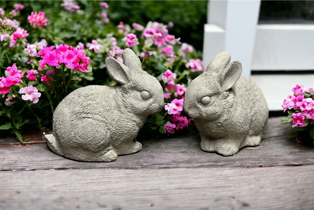 Two Rabbits, Garden Bunnies, Rabbit Statue, Porch Sculpture, Rabbits ...