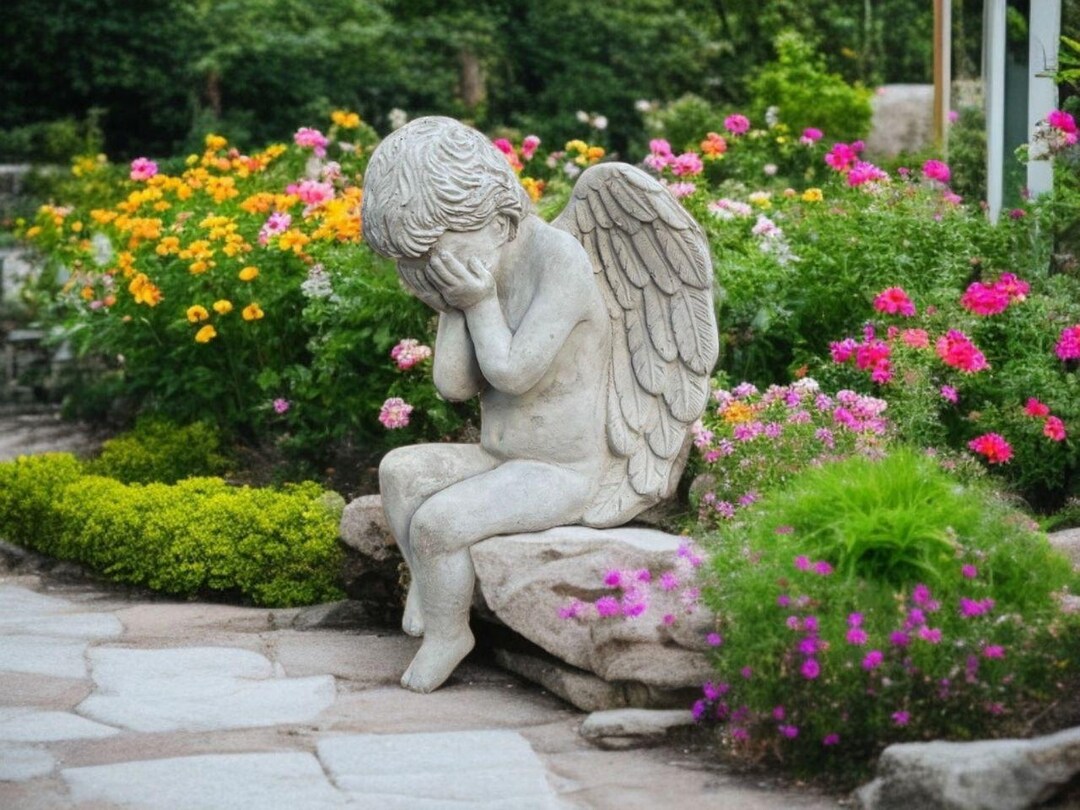 Weeping Cherub, Detailed Figure, Stone Angel, Garden Memorial ...