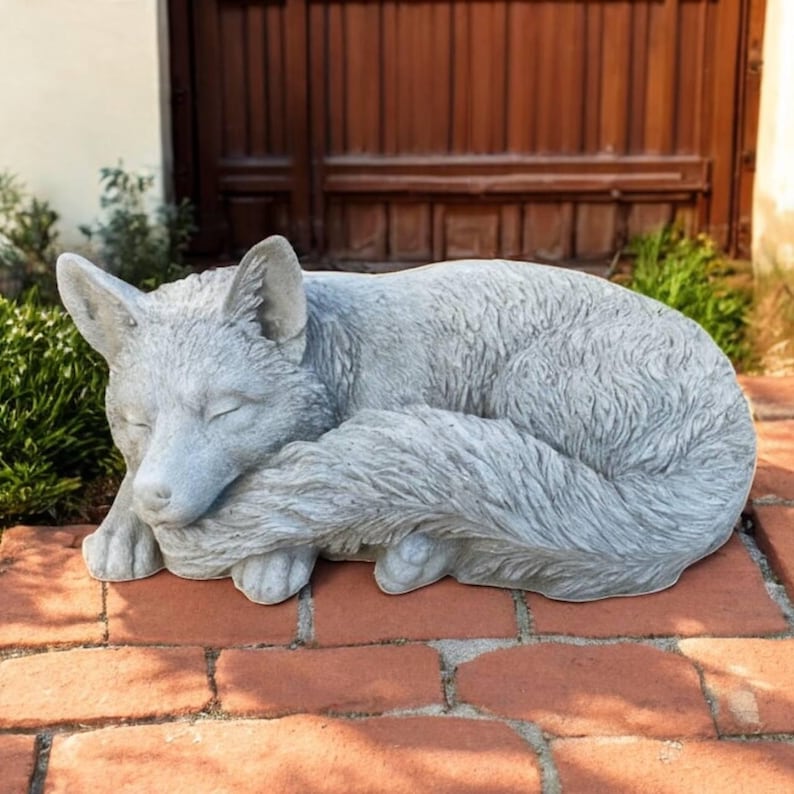 Curled up Fox, Concrete Statue, Stone Animal, Large Fox, Outdoor ...