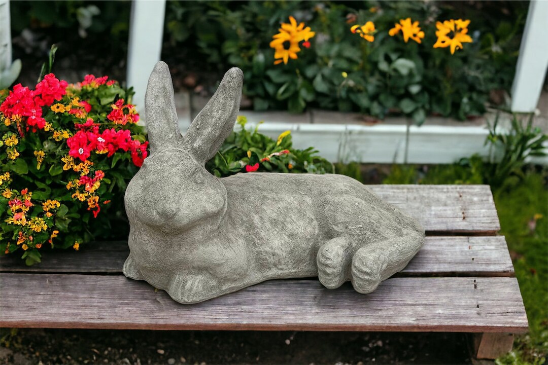 Laying Rabbit, Garden Figure, Bunny Statue, Rabbit With Split Ear ...