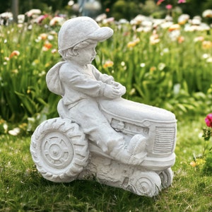Concrete Boy on Tractor, Boy Statue, Kid Sculpture, Garden Decoration ...