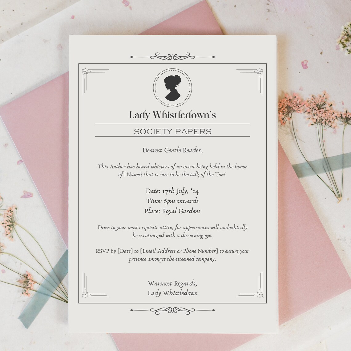 Bridgerton Theme Invitation Birthday Invite Bridal Shower Invitation ...