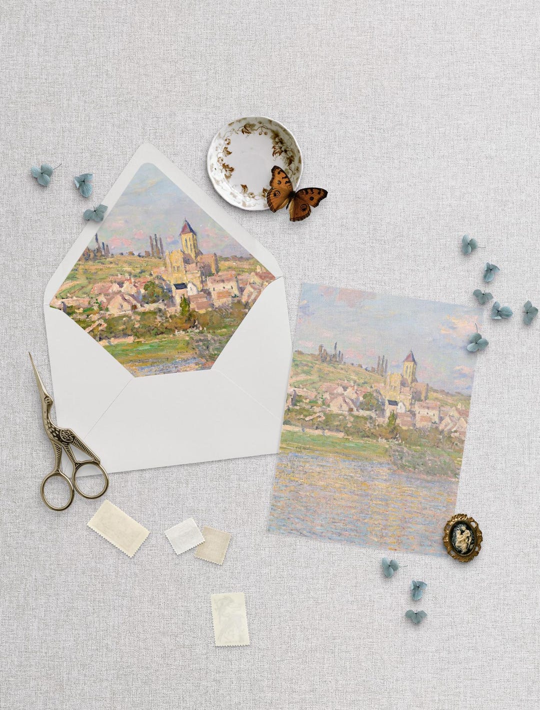 Vintage Oil Painting Envelope Liner & Vellum Wrap | Multiple Template ...