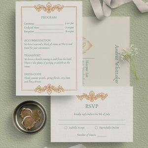 Hand Drawn Regency Era Wedding Invitation| Victorian Antique Gold ...