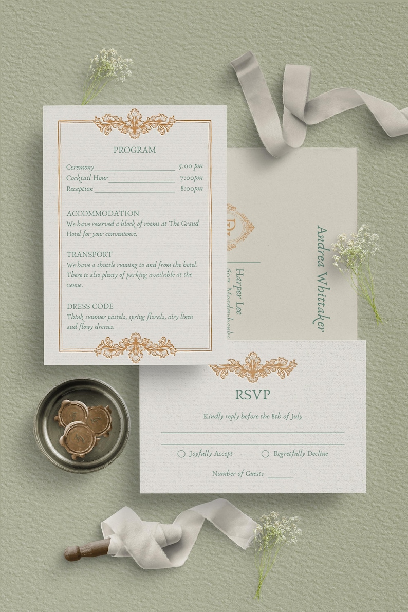 Hand Drawn Regency Era Wedding Invitation| Victorian Antique Gold ...