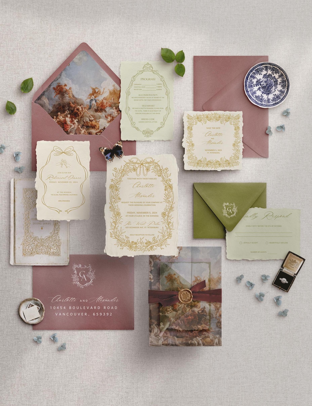 Vintage Romantic Wedding Invitation Suite | Hand Drawn Illustrations ...