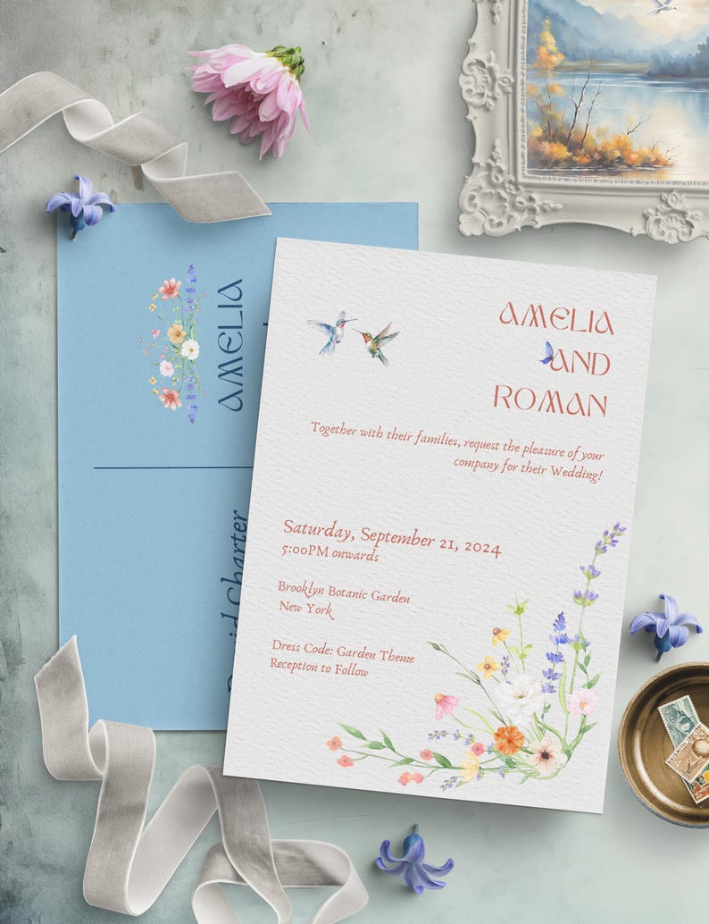 Wildflower Wedding Invitation Suite | Hand Drawn Watercolor ...