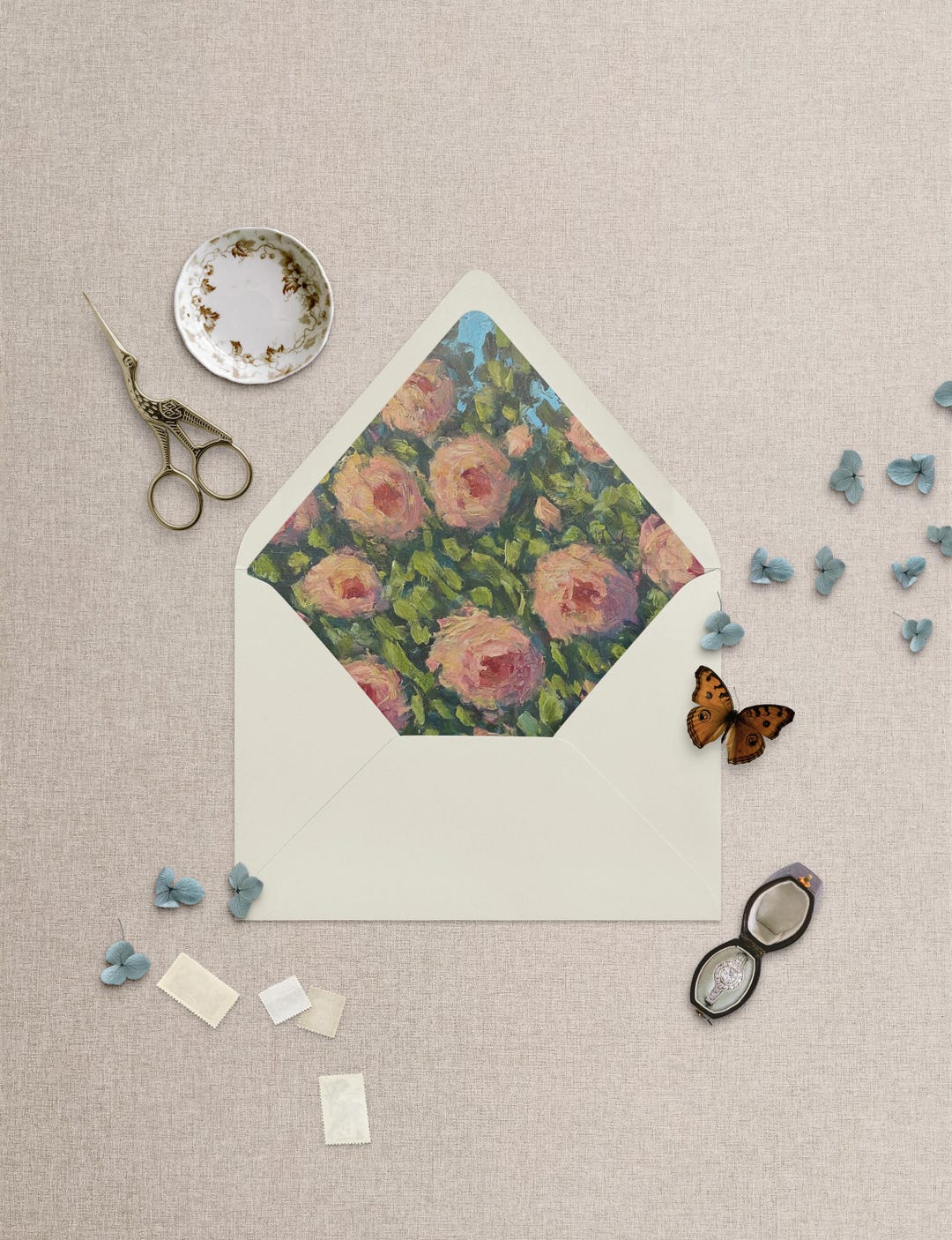 Oil Painting Floral Envelope Liner | Multiple Template Sizes DIY ...