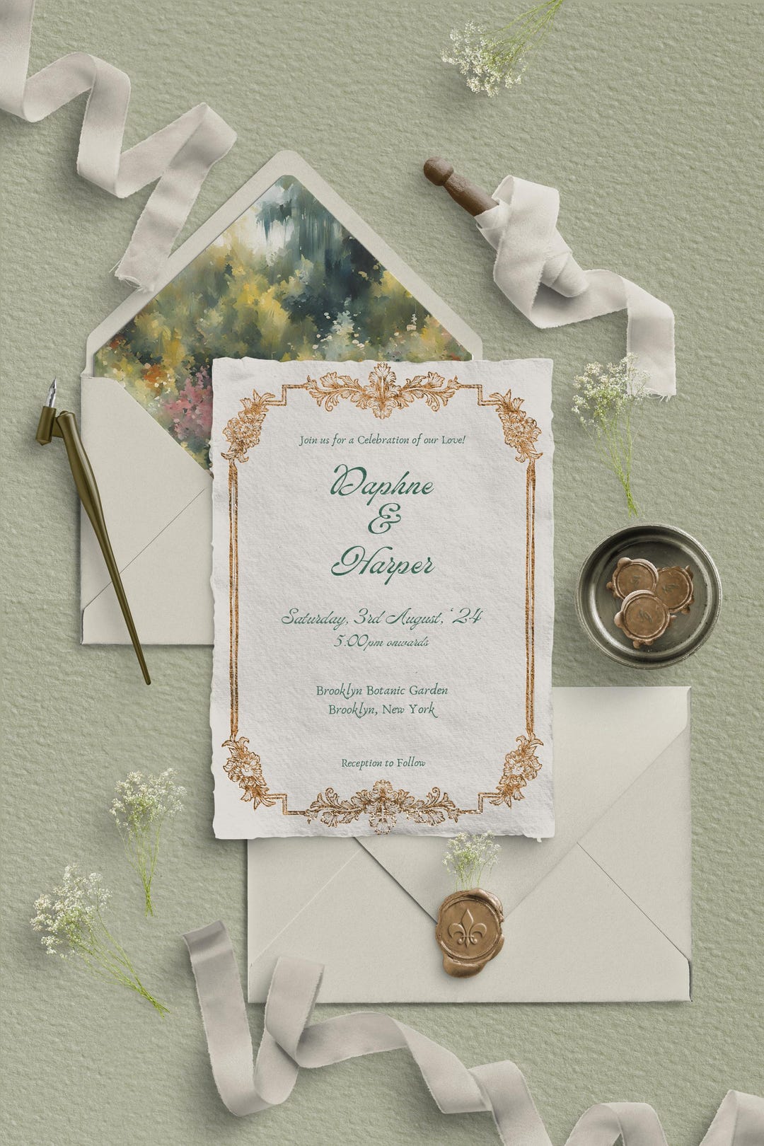 Hand Drawn Regency Era Wedding Invitation| Victorian Antique Gold ...