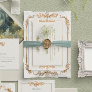 Hand Drawn Regency Era Wedding Invitation| Victorian Antique Gold ...