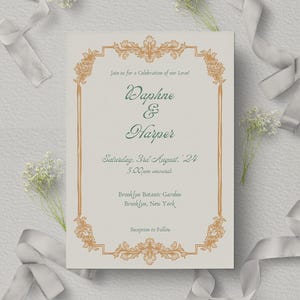 Hand Drawn Regency Era Wedding Invitation| Victorian Antique Gold ...