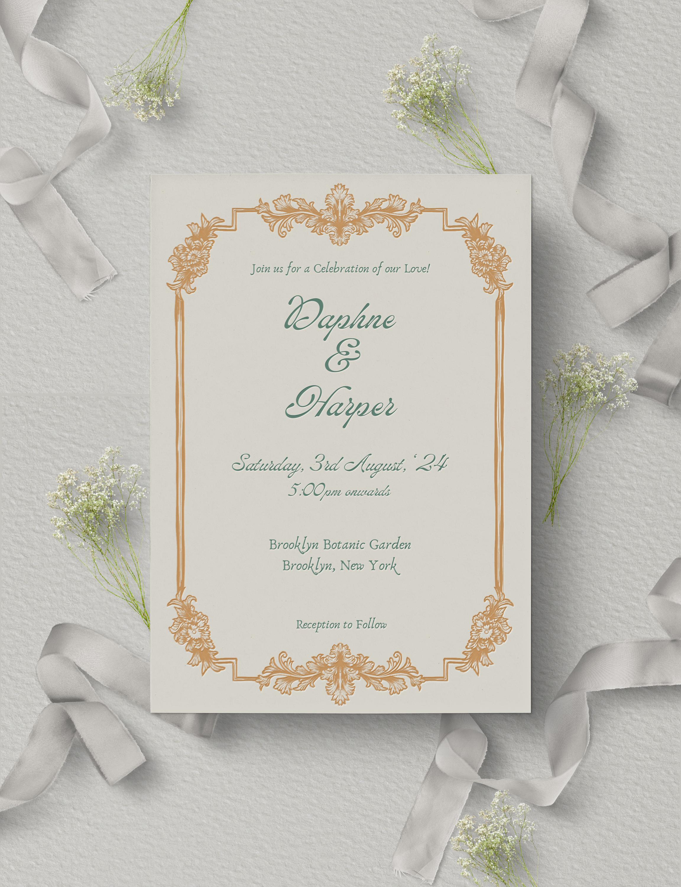 Hand Drawn Regency Era Wedding Invitation| Victorian Antique Gold ...