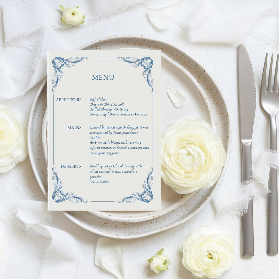 Baroque Wedding Menu Design | Bridgerton Theme | Vintage Aesthetic ...