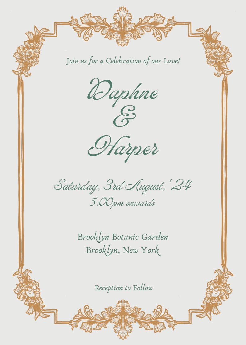 Hand Drawn Regency Era Wedding Invitation| Victorian Antique Gold ...