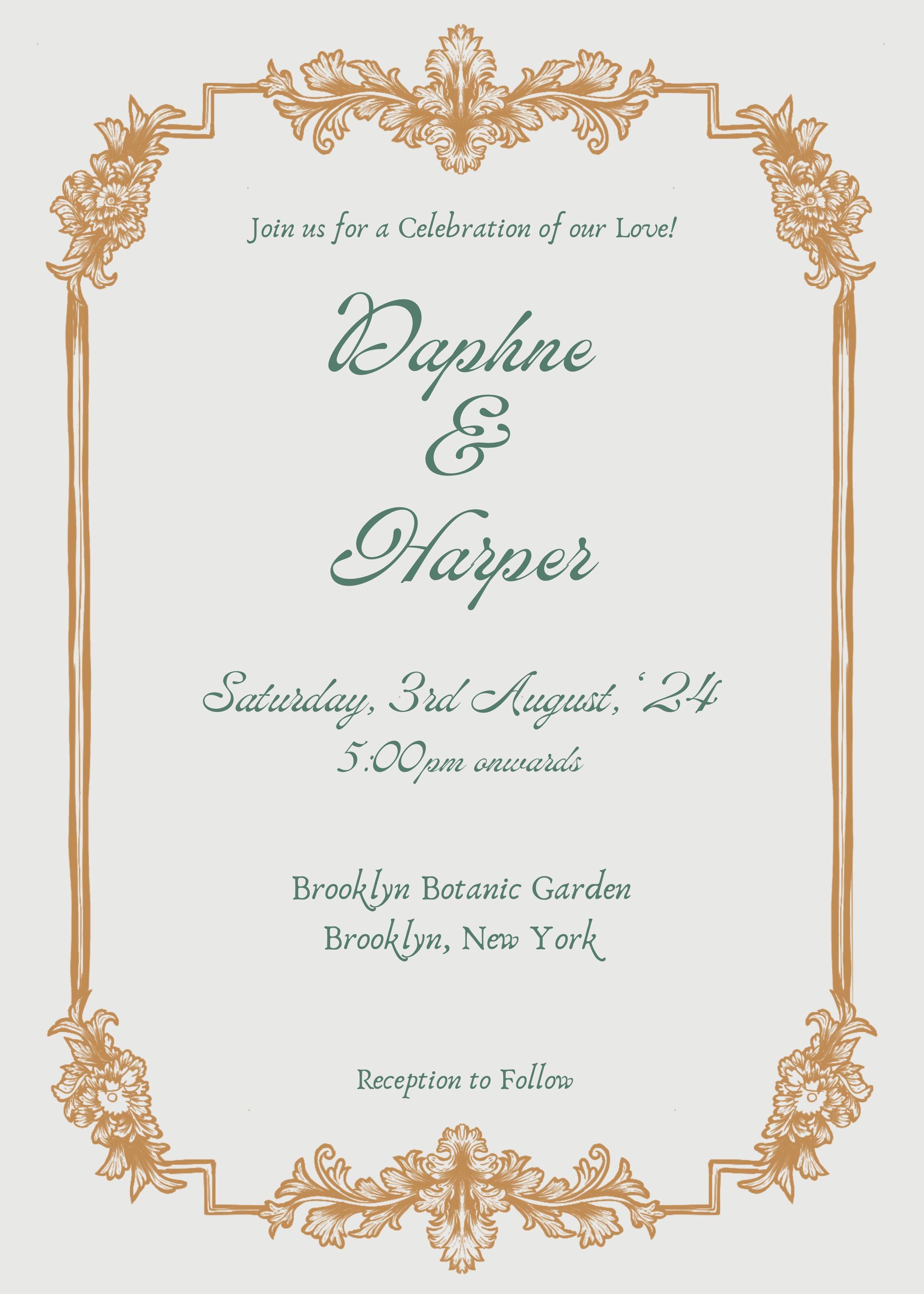 Hand Drawn Regency Era Wedding Invitation| Victorian Antique Gold ...