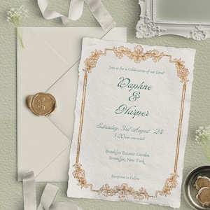 Hand Drawn Regency Era Wedding Invitation| Victorian Antique Gold ...