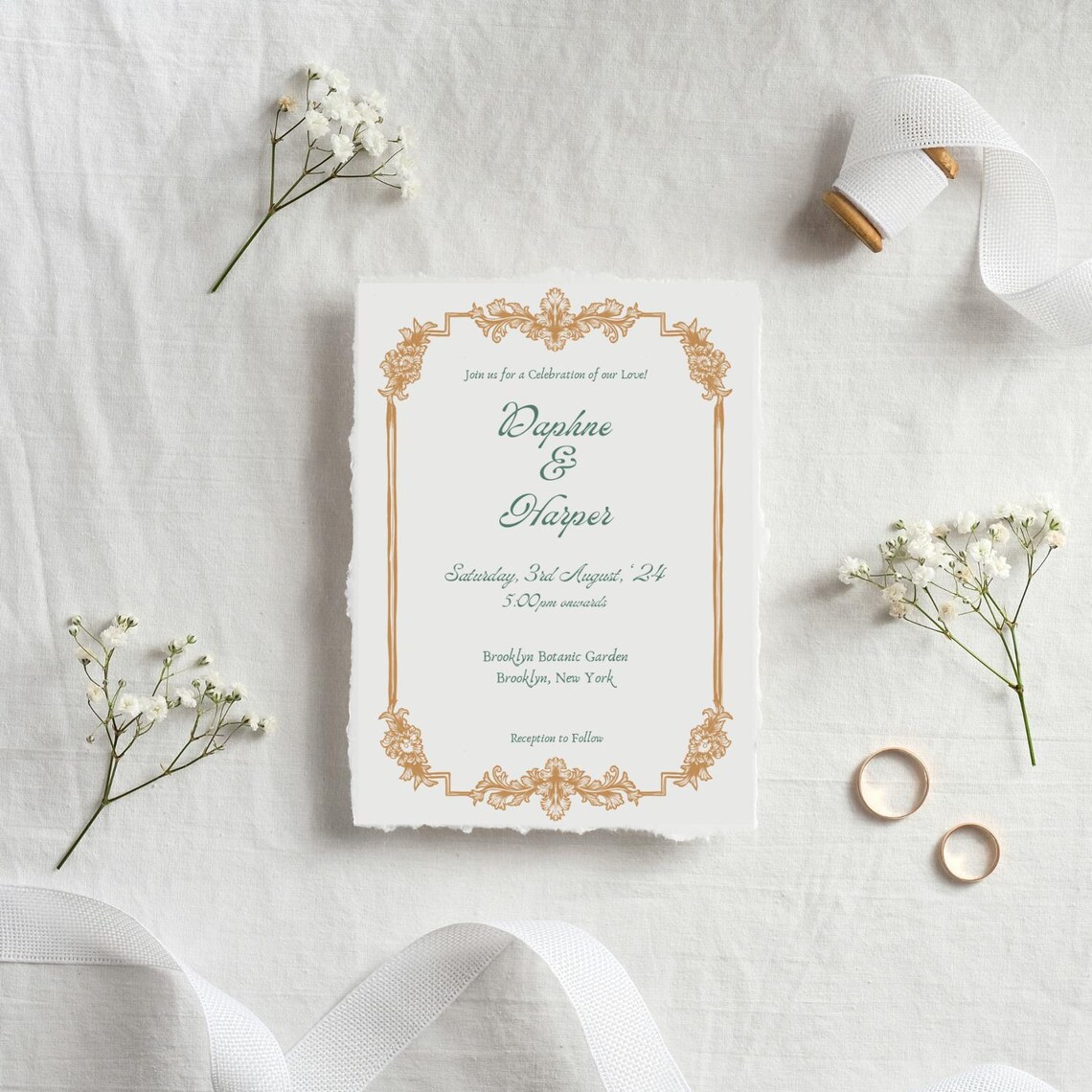 Hand Drawn Regency Era Wedding Invitation| Victorian Antique Gold ...