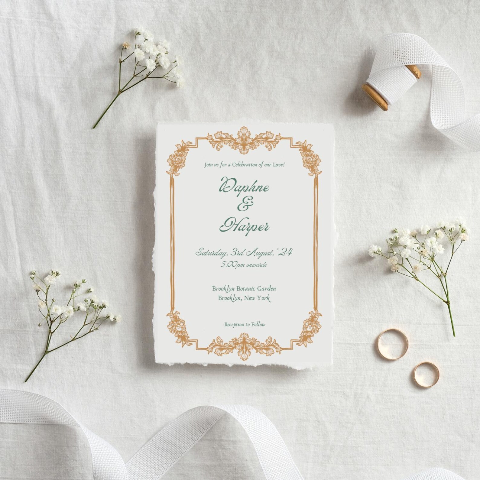 Hand Drawn Regency Era Wedding Invitation| Victorian Antique Gold ...