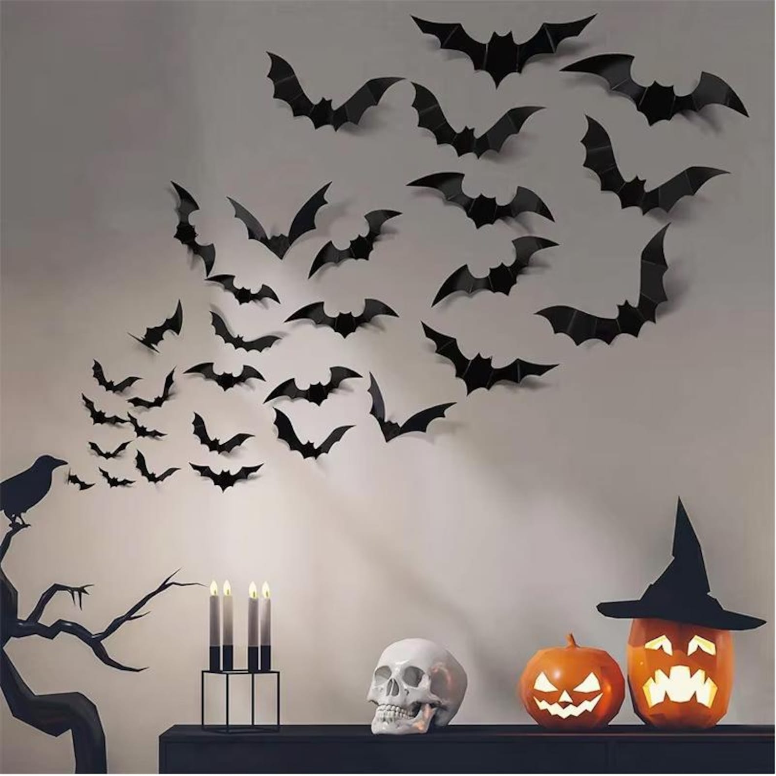 12/60/120 Sets 3D Bat Wall Decorations for Halloween – Spooky Halloween ...