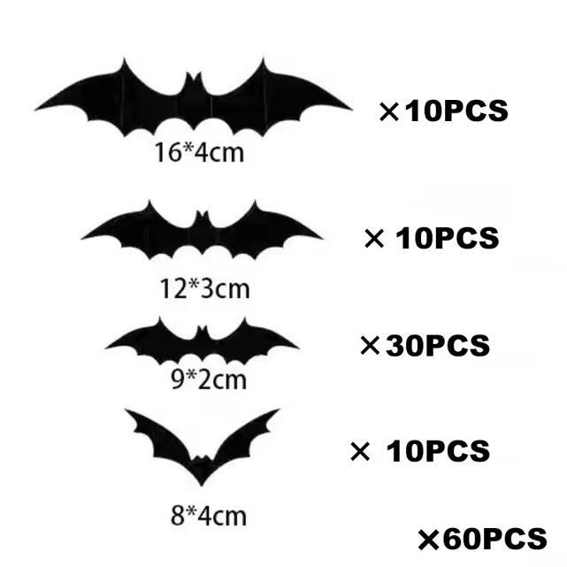 12/60/120 Sets 3D Bat Wall Decorations for Halloween – Spooky Halloween ...
