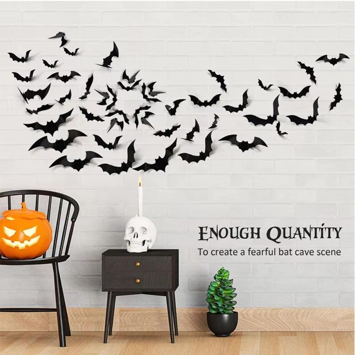 12/60/120 Sets 3D Bat Wall Decorations for Halloween Spooky Halloween ...