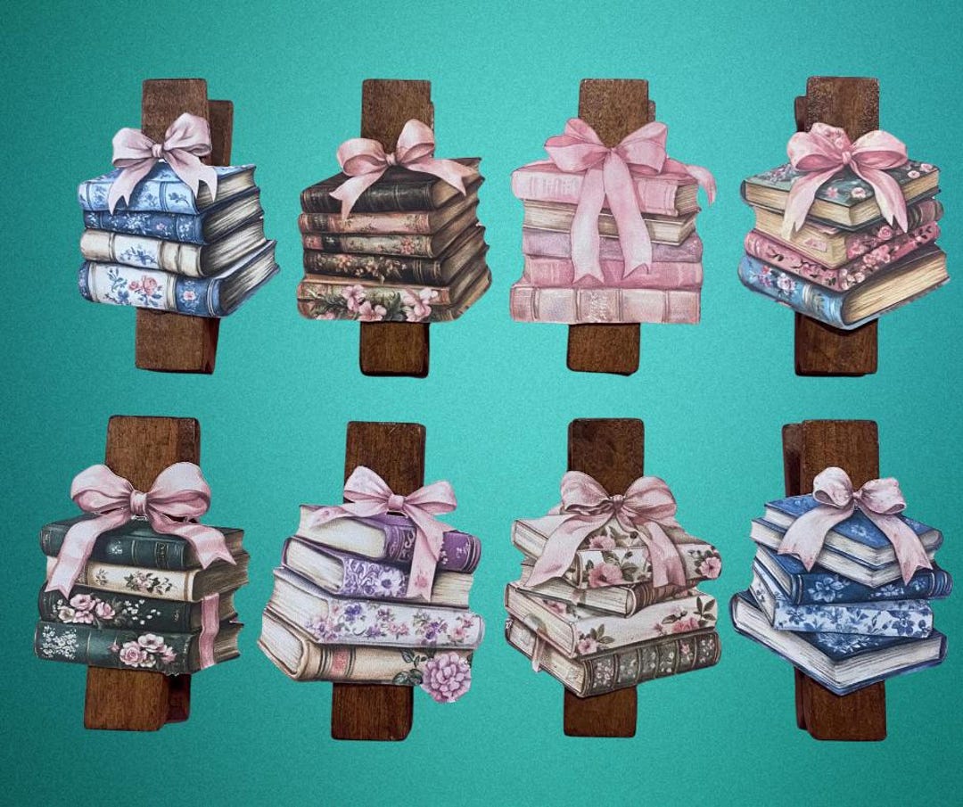 Vintage Book Clothespin Clips: Rustic Book Lover Party Favors, Set of 8 ...