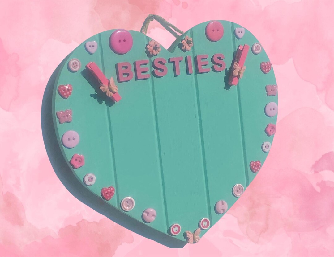 Handcrafted Besties Heart Sign: Sage & Pink Friendship Decor - Etsy