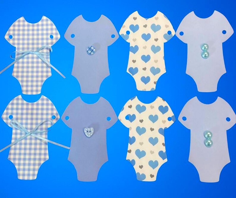 Double-side Fully Assembled Blue Gingham Baby Shower Garland, Bodysuit ...