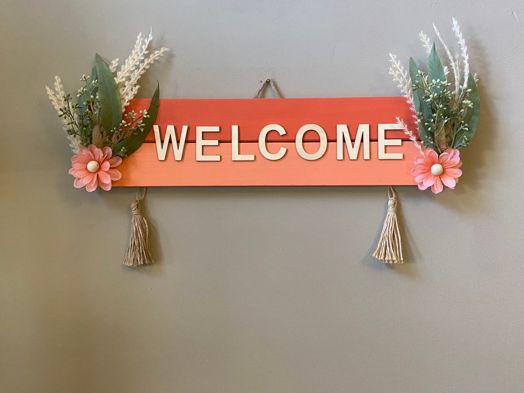 Wooden Welcome Sign, Front Porch Welcome, Welcome Door Sign, Floral ...