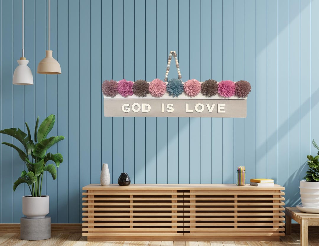 Handmade God is Love Sign With Floral Accents Christian Wall Art Boho ...