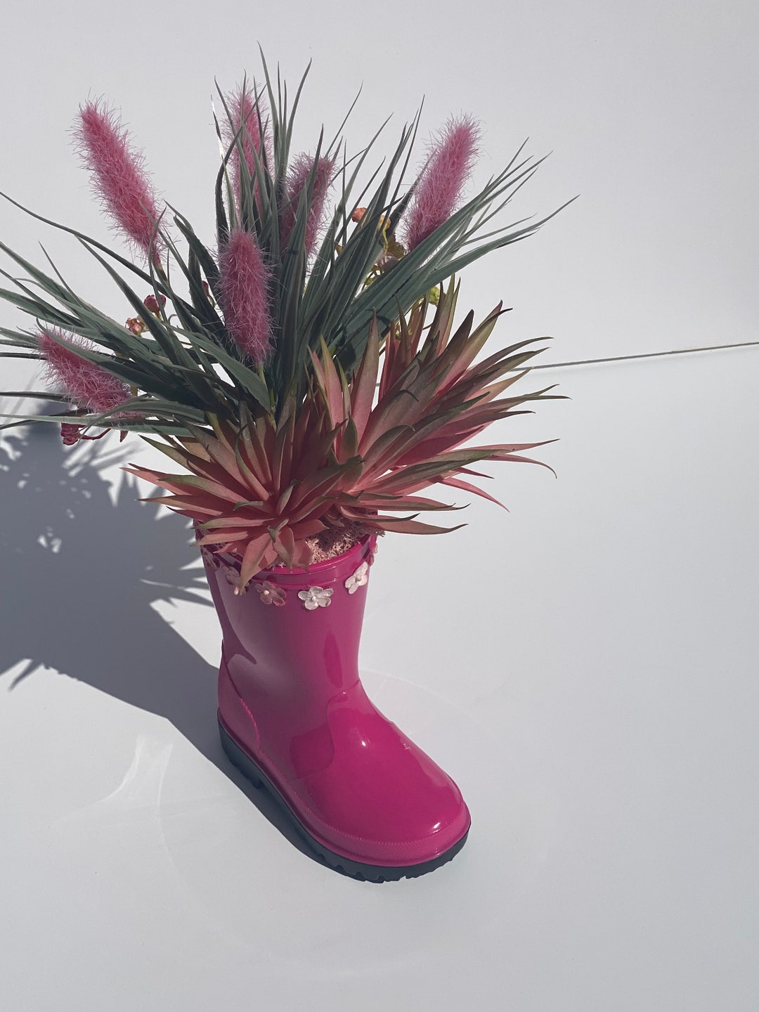 Pink Boot Vase, Boot Vase Decor, Modern Flower Vase, Rain Boot Floral ...