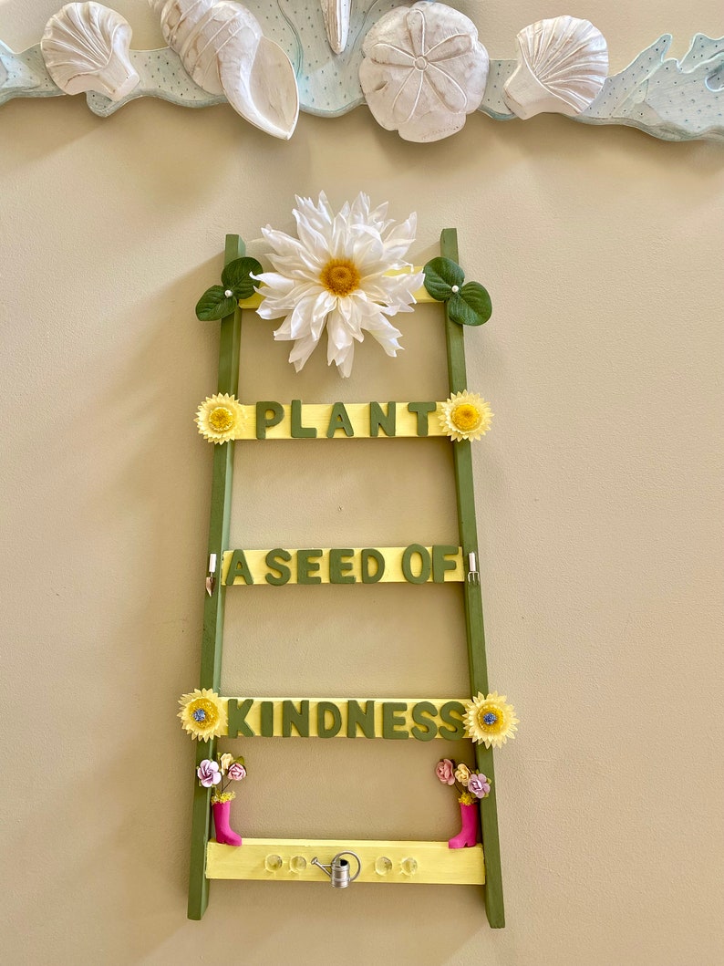 24 X 11 Summer Wooden Leaning Ladder, Summer Decor Ladder, Country ...