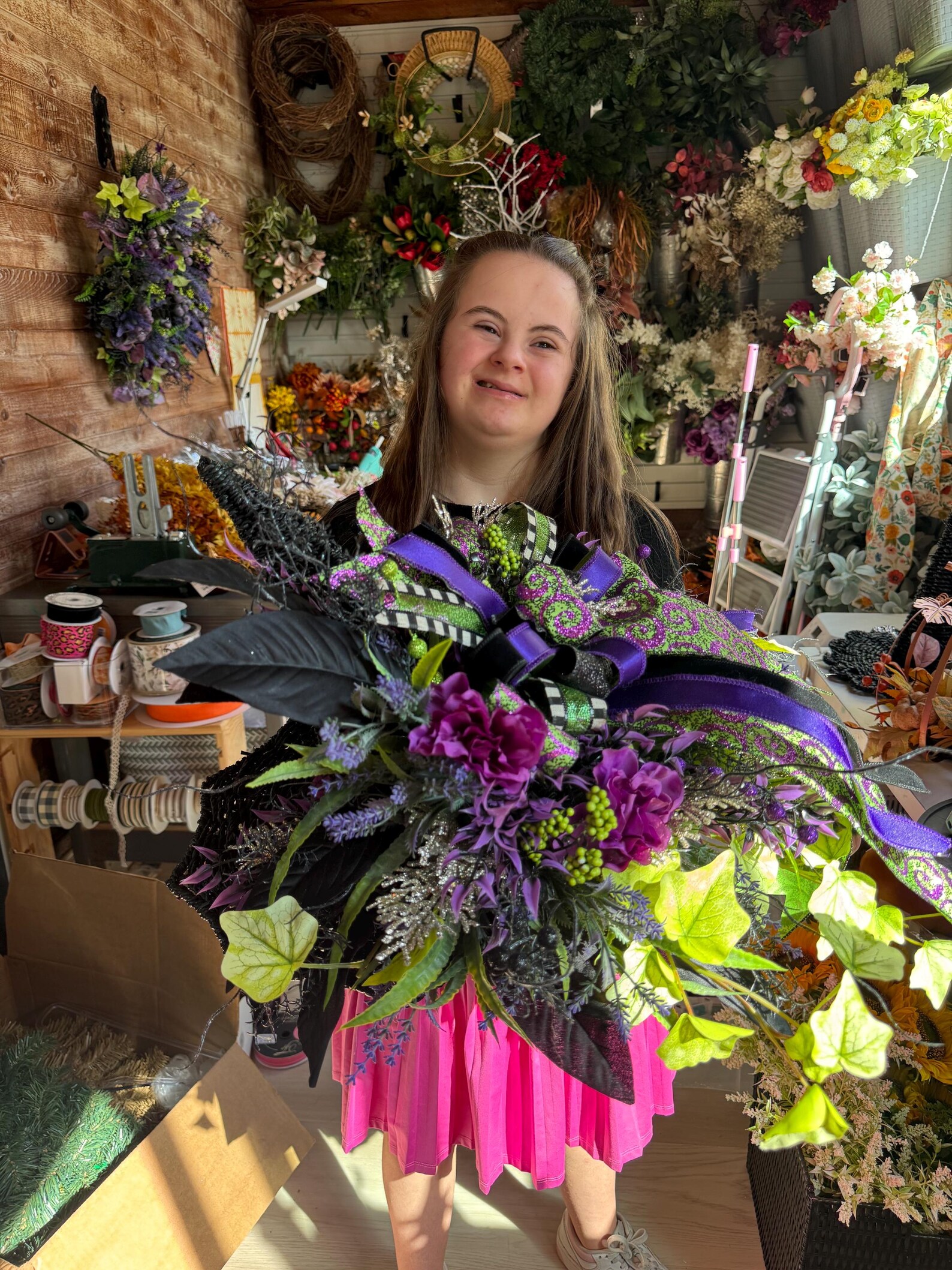 Whimsical Witch Hat Floral Arrangement, Purple, Green & Black Halloween ...