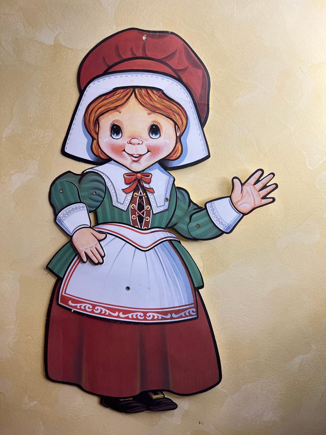 Vintage Thanksgiving Fall Pilgrim Girl Moveable Arms Classroom Paper ...